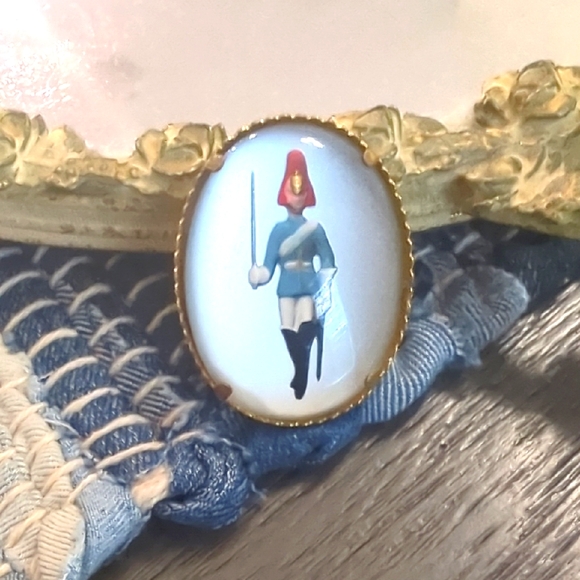 Jewelry | Vintage British Royal Guard Figure Reverse Carved Crystal Pin ...